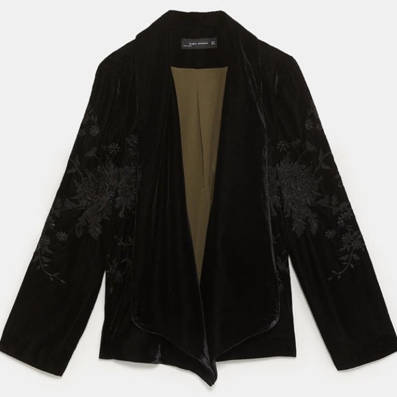 Zara | Jackets & Coats | Zara Black Velvet Embroidered Jacket | Poshmark